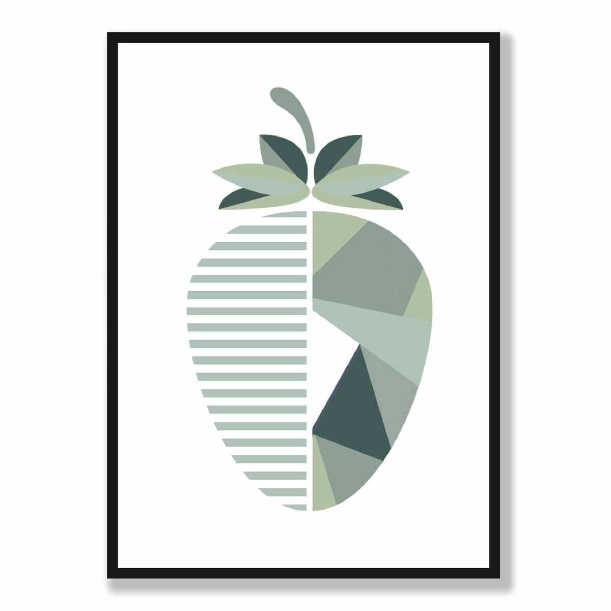 Geometric Fruit Poster of Strawberry in Sage green – Artze Wall Art