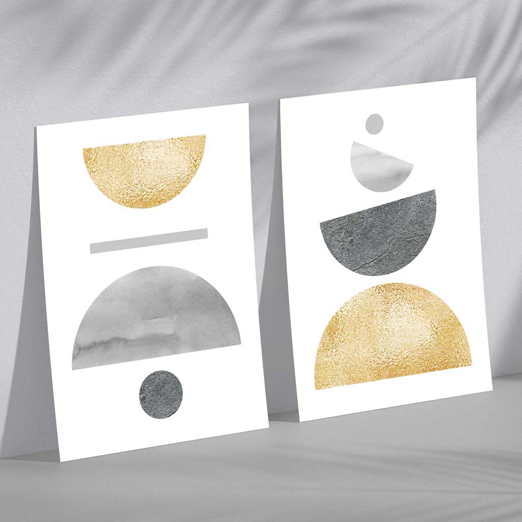 Mid Century Modern Grey and Yellow Posters | Artze Wall Art UK