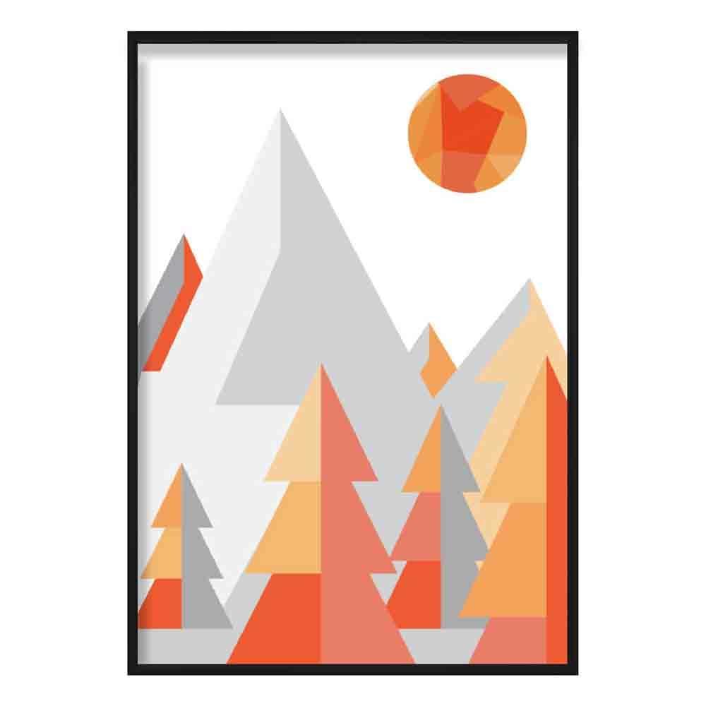 Geometric Poly Orange and Grey Forest Poster – Artze Wall Art