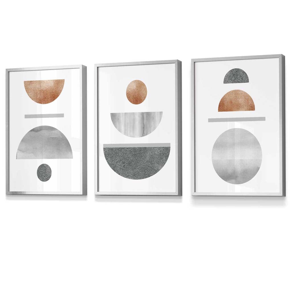 Copper and Grey Geometric Set of 3 Prints | Artze Wall Art UK