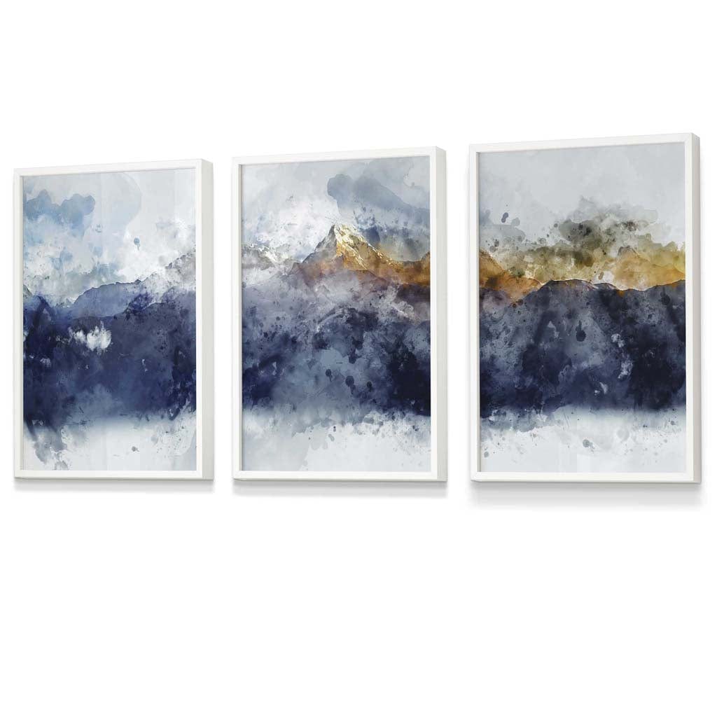 Framed Set of 3 Blue Yellow Mountain Art Prints | Artze UK – Artze Wall Art