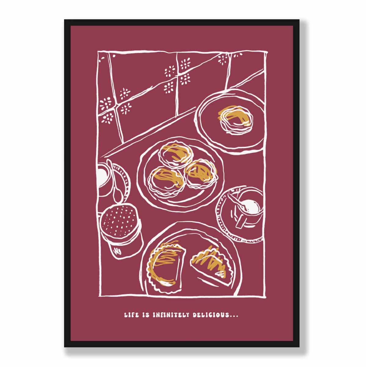 Kitchen Poster Delicious Pastries Sketch with Quote Red – Artze Wall Art