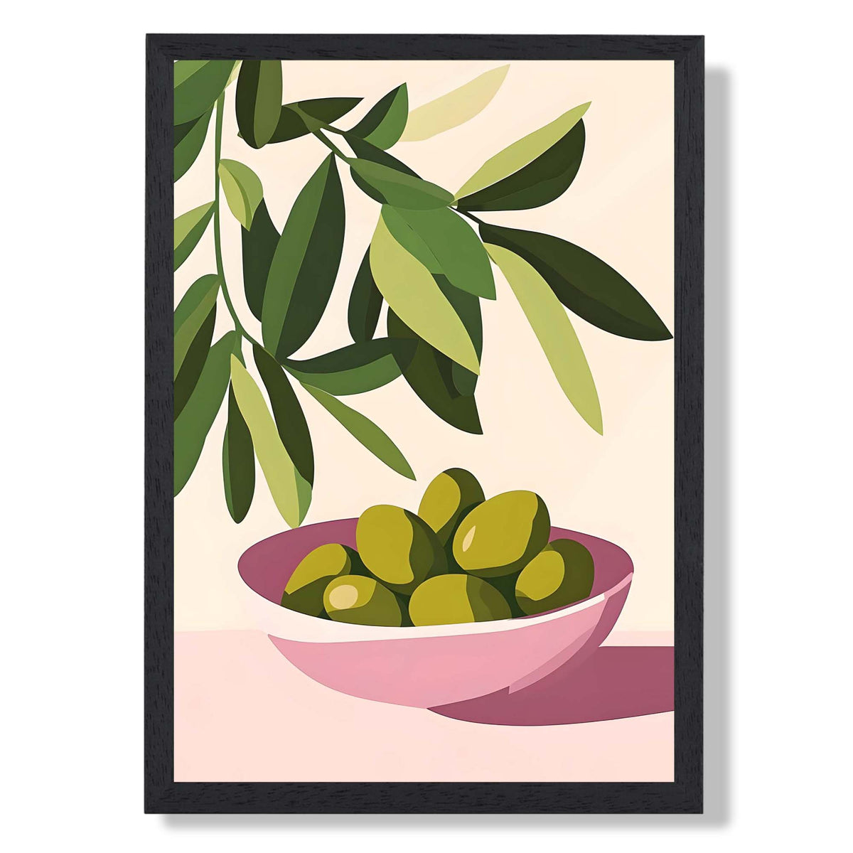 Olives in a Pink Bowl Art Print | Artze Wall Art UK