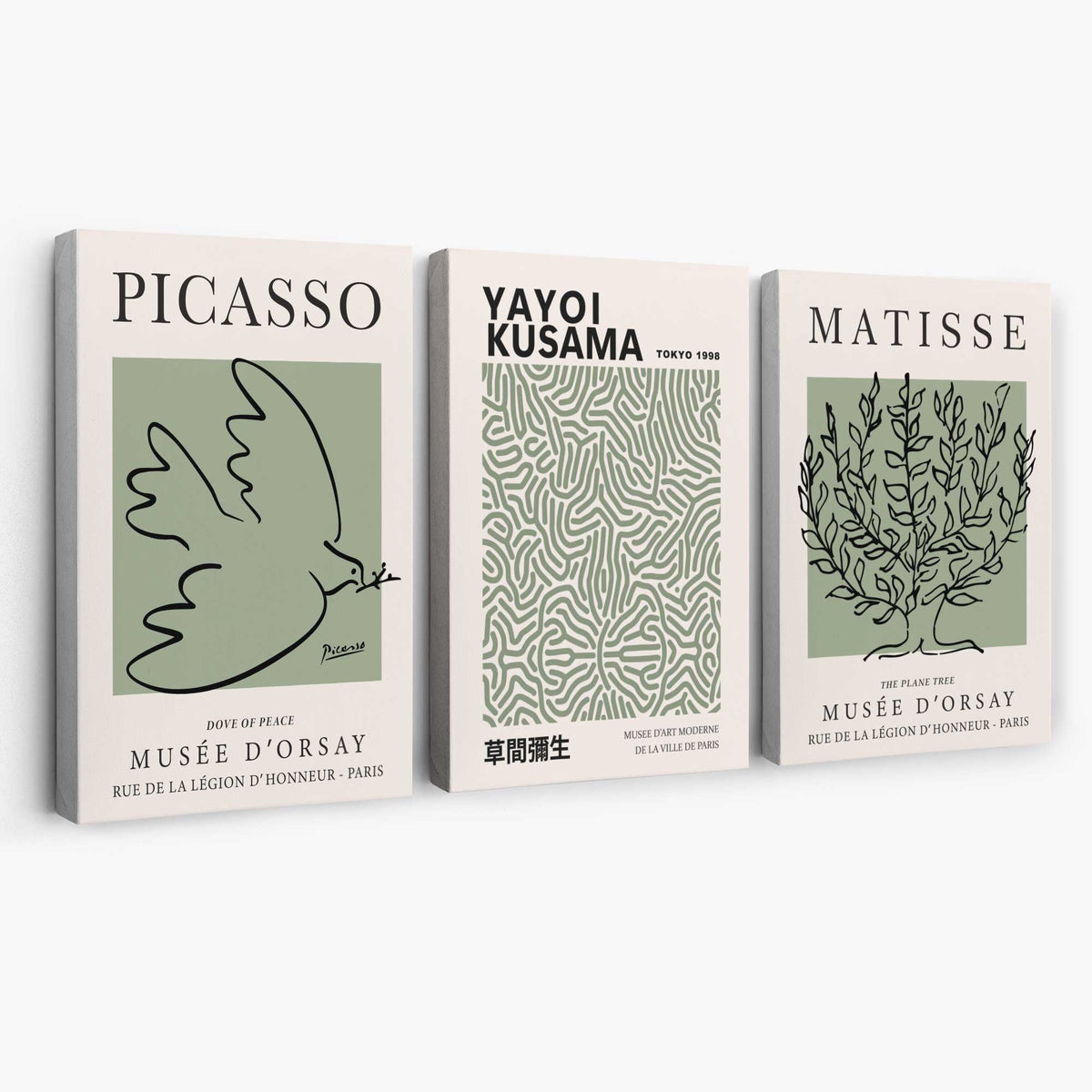 Set of 3 Set of 3 Picasso,Matisse and Yayoi Kusama Sage Green Canvas ...