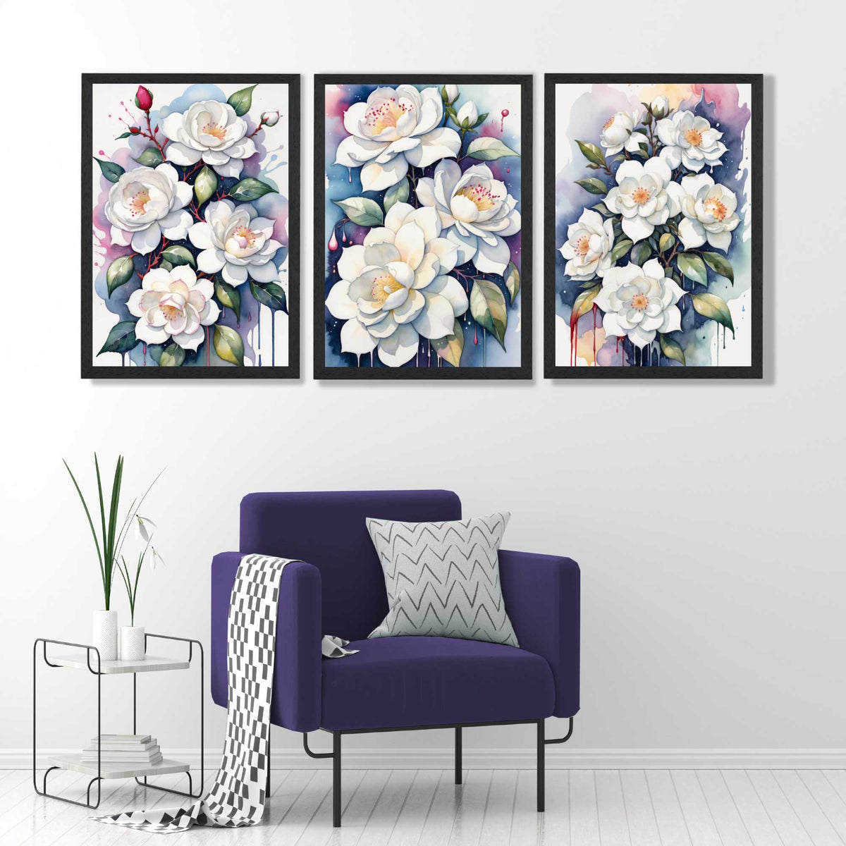 Abstract Modern Flowers Set of 3 Art Prints | Artze Wall Art UK