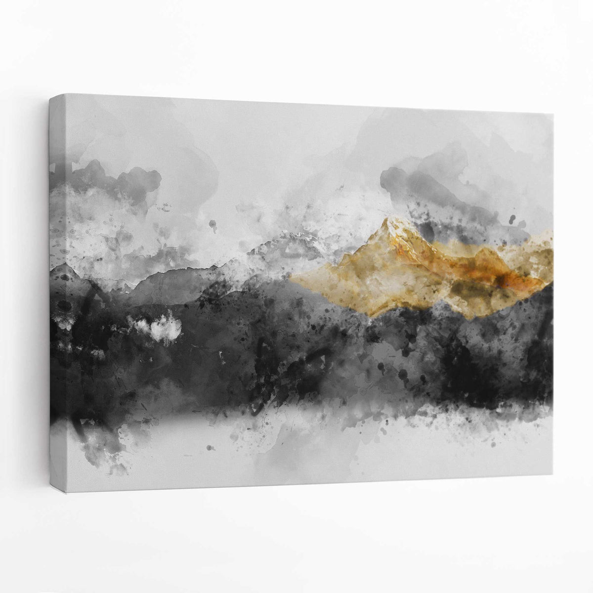 Abstract Grey / Yellow Mountains Wall Art Canvas Print | Artze UK ...