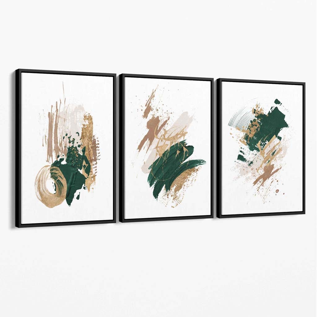 Abstract Green and Gold Set of 3 Canvas Wall Art | Artze UK – Artze ...