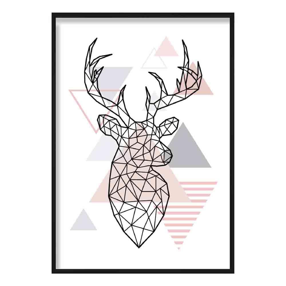 Stag Head | Right Geometric Blush Pink art print | Artze Wall Art