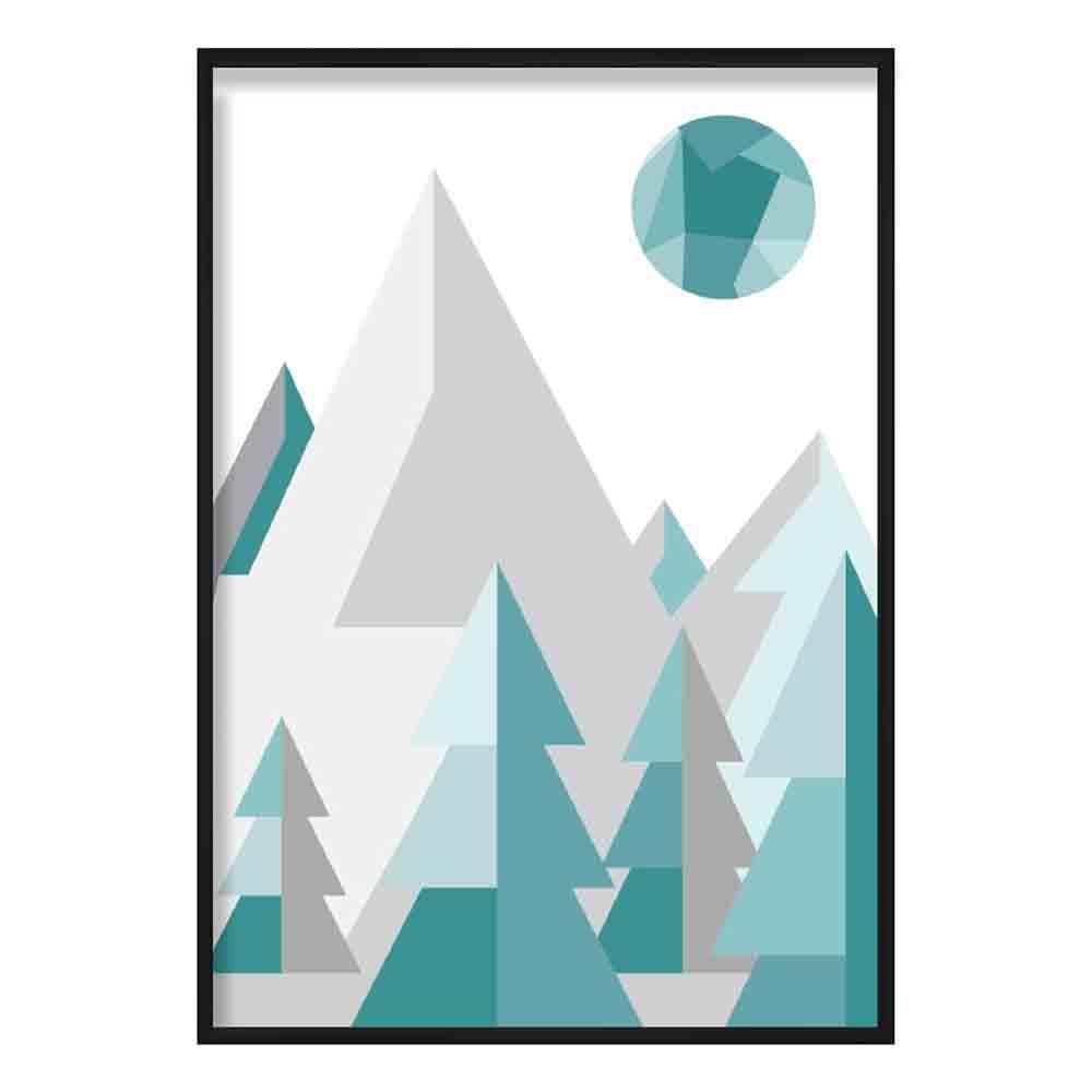 Geometric Poly Aqua Blue and Grey Forest Poster – Artze Wall Art