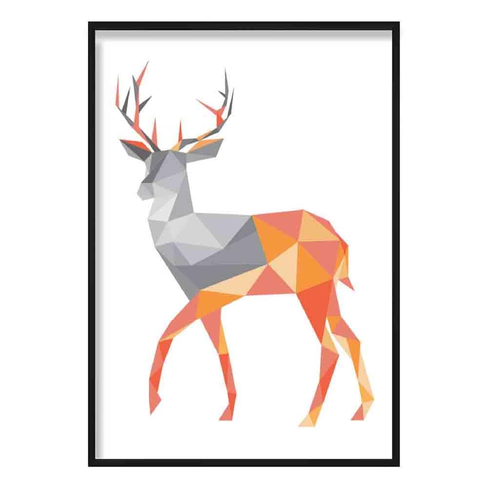 Geometric Poly Orange and Grey Stag Poster – Artze Wall Art