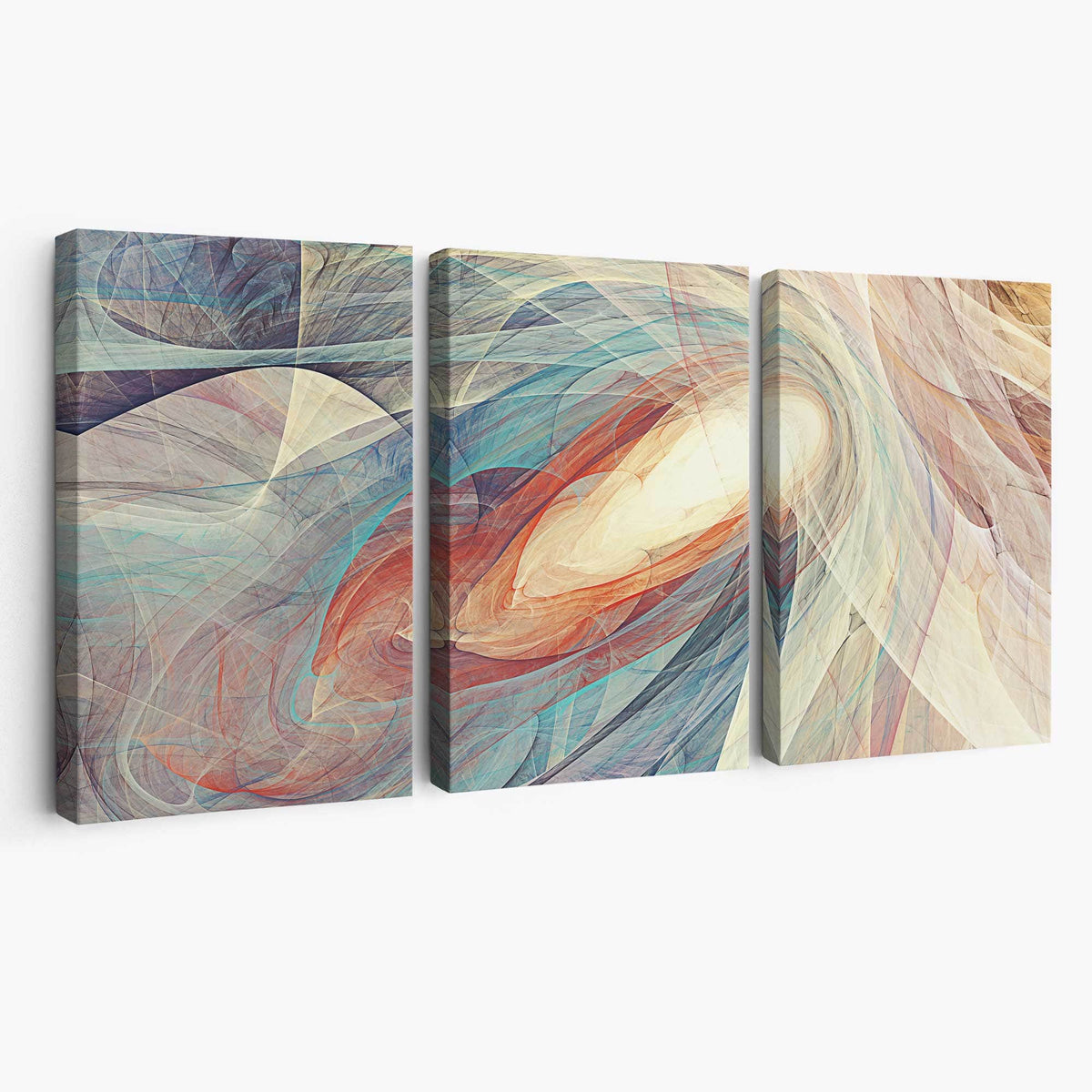 Set of 3 Abstract Blue Orange Canvas Prints | Artze Wall Art UK