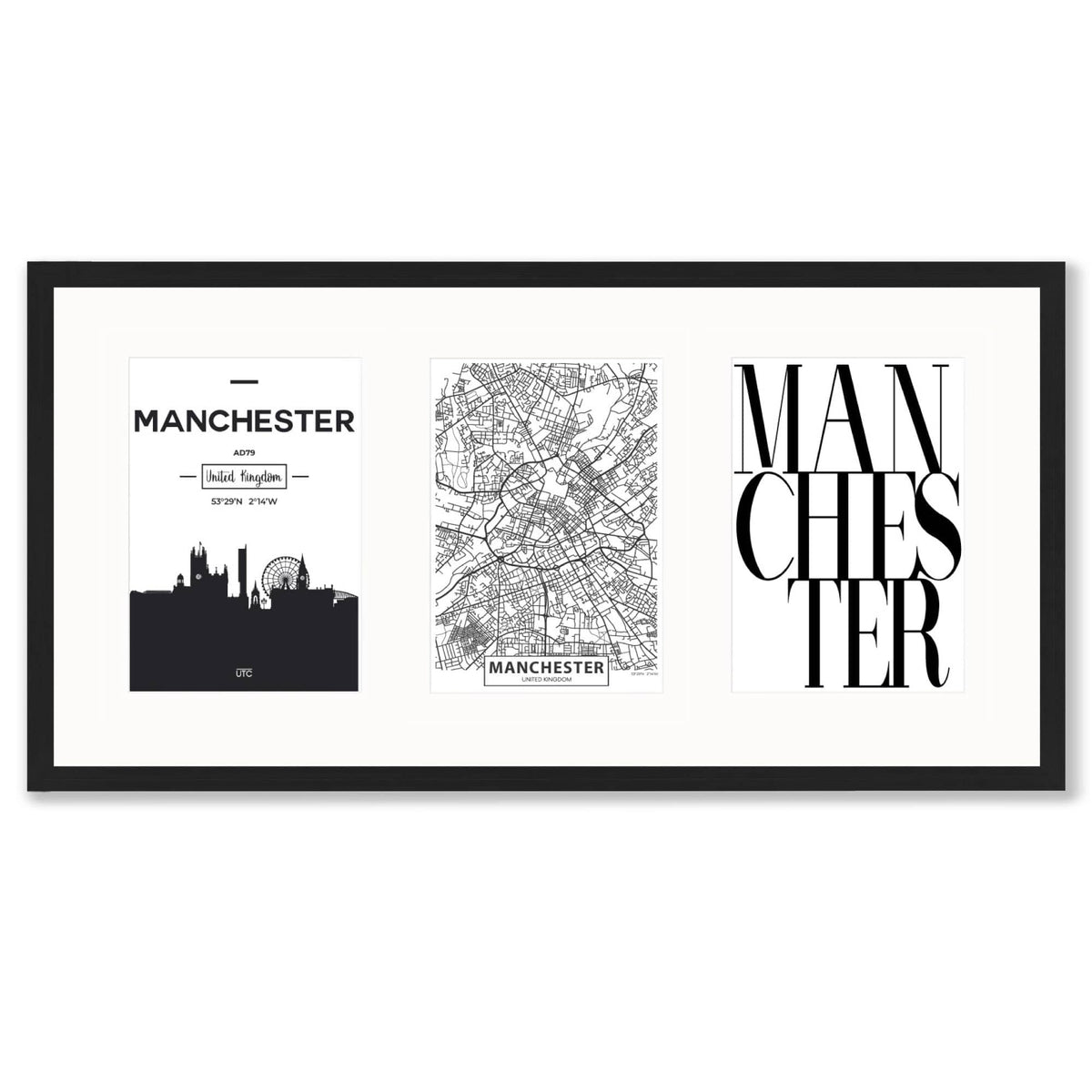 Framed Manchester Black and White City Prints / Gift – Artze Wall Art