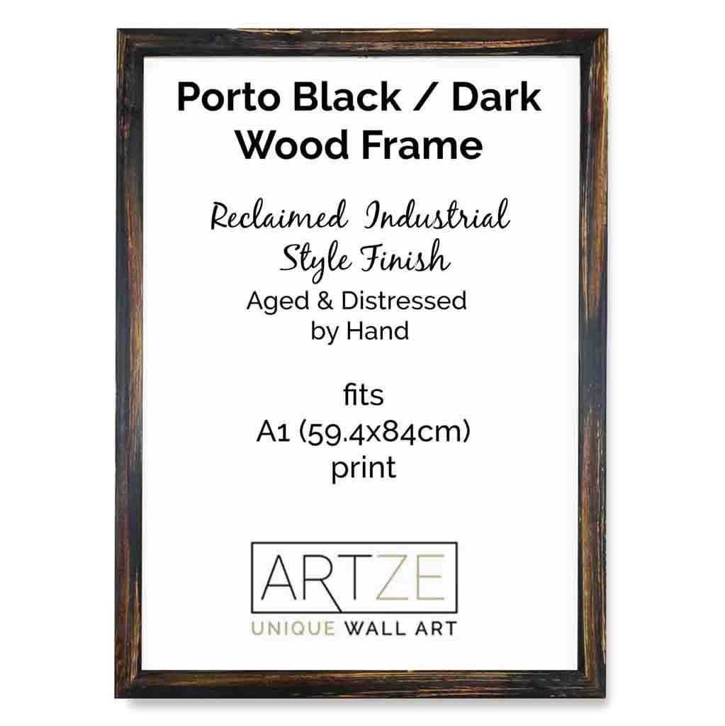 Porto Black & Dark Wood Reclaimed Industrial Style Frame A1 (59x84cm ...